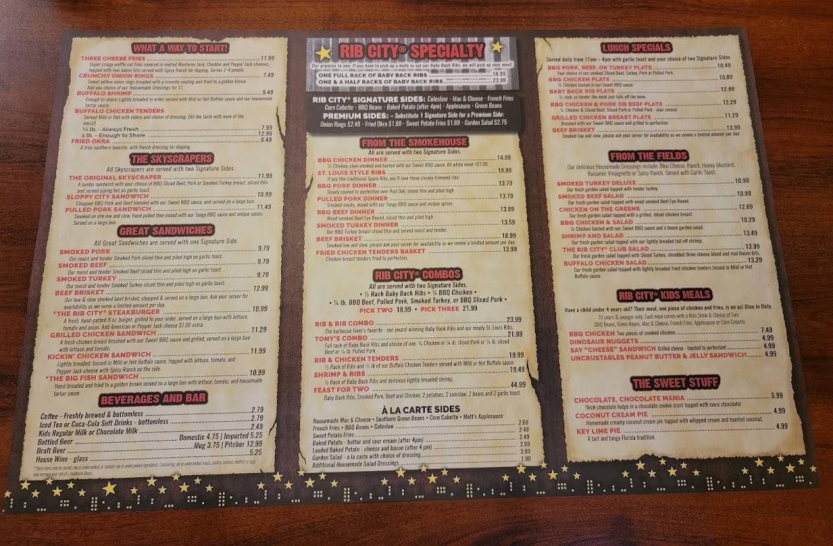 Menu at Rib City - Virginia Beach BBQ, Virginia Beach