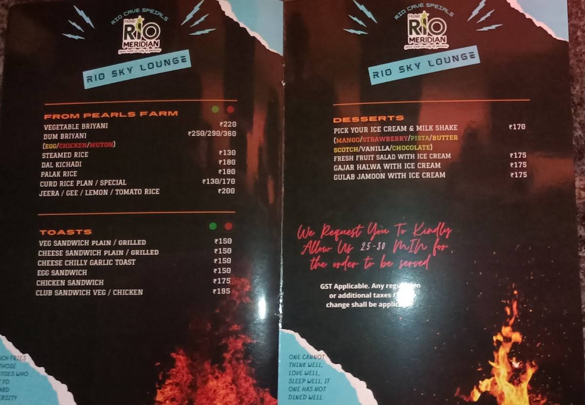 Menu at Rio Sky Lounge - Bar, Mysuru