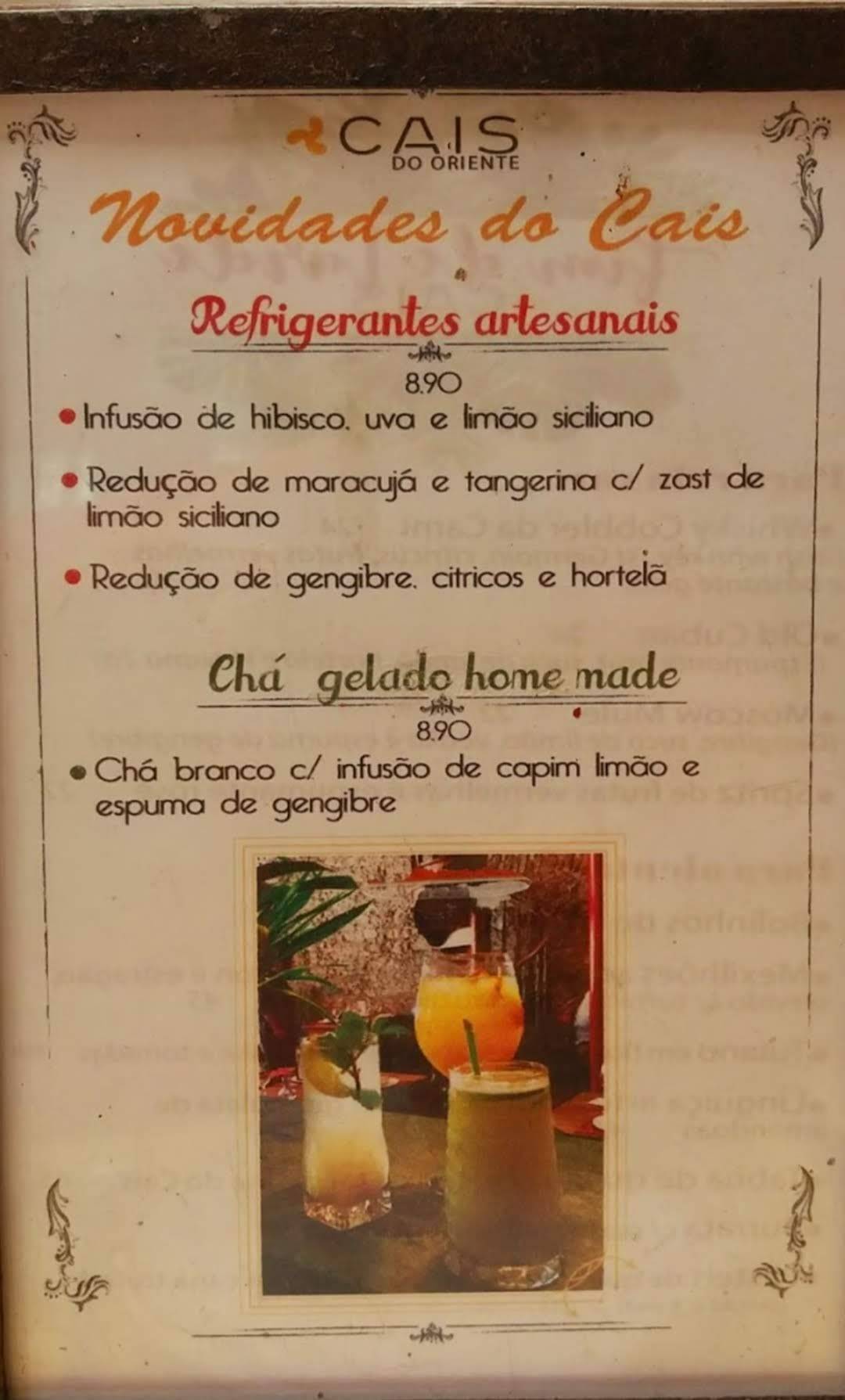 Menu em Cais do Oriente restaurante, Rio de Janeiro, R. Visc. de Itaboraí