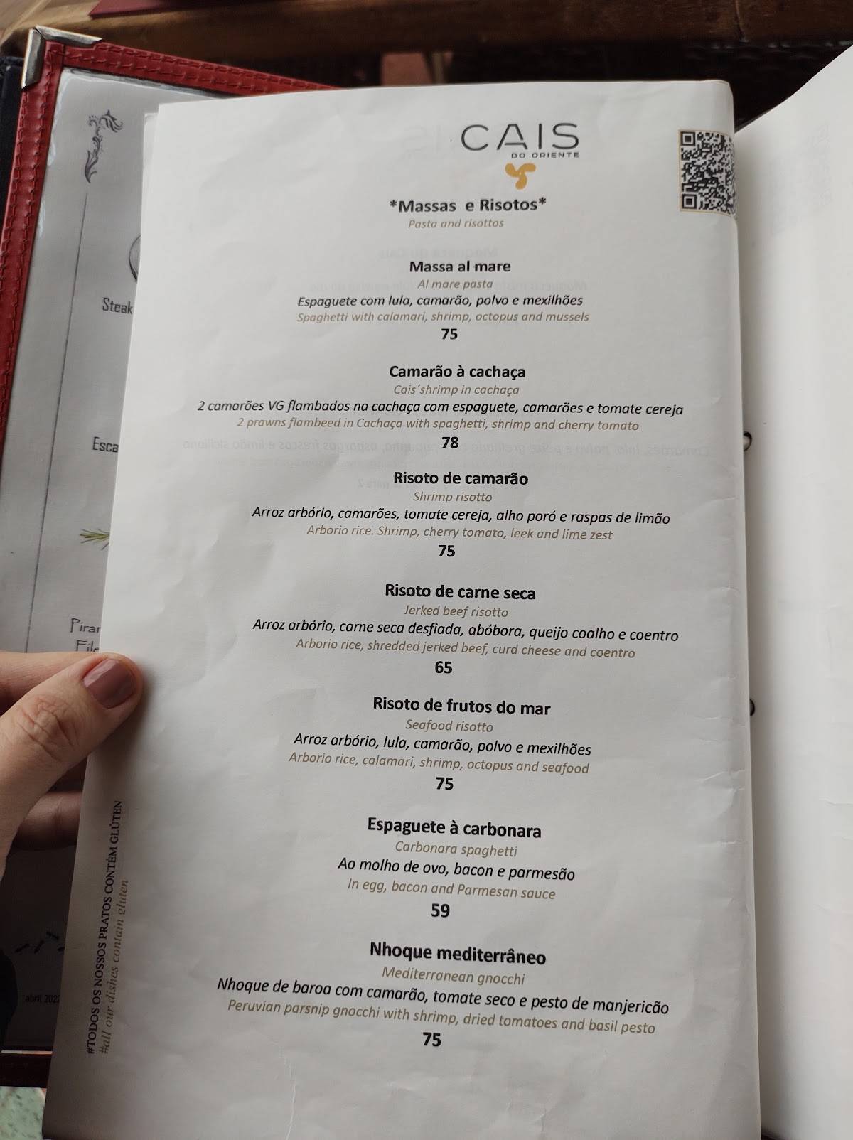 Menu em Cais do Oriente restaurante, Rio de Janeiro, R. Visc. de Itaboraí