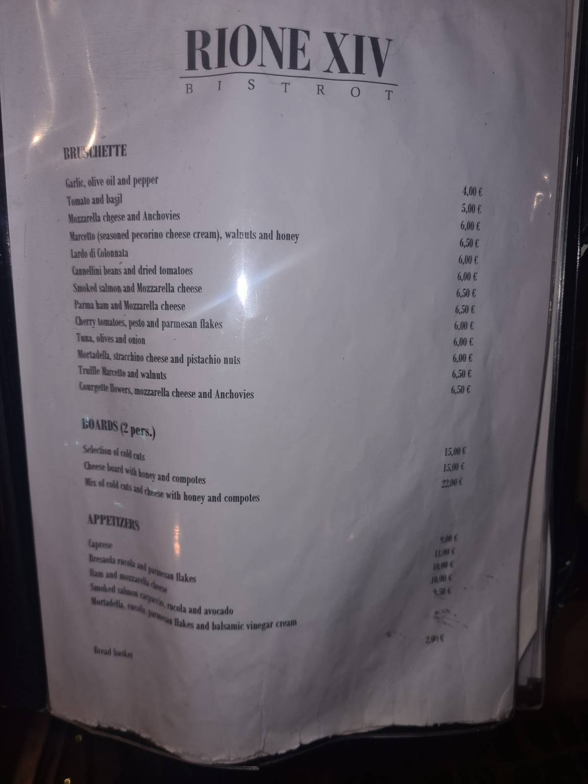 Menu da Rione XIV Bistrot pizzeria, Roma