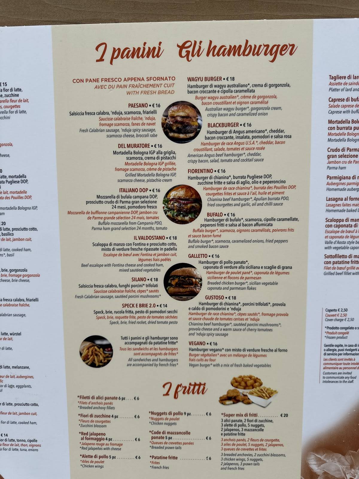 Menu da Beer Pub Mont Frety, Courmayeur, Via Regionale