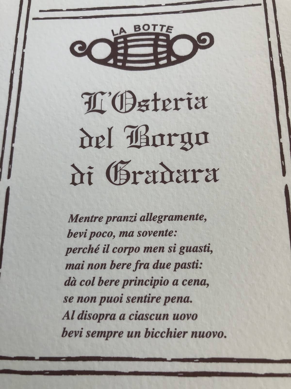 Menu at Ristorante La Botte, Gradara