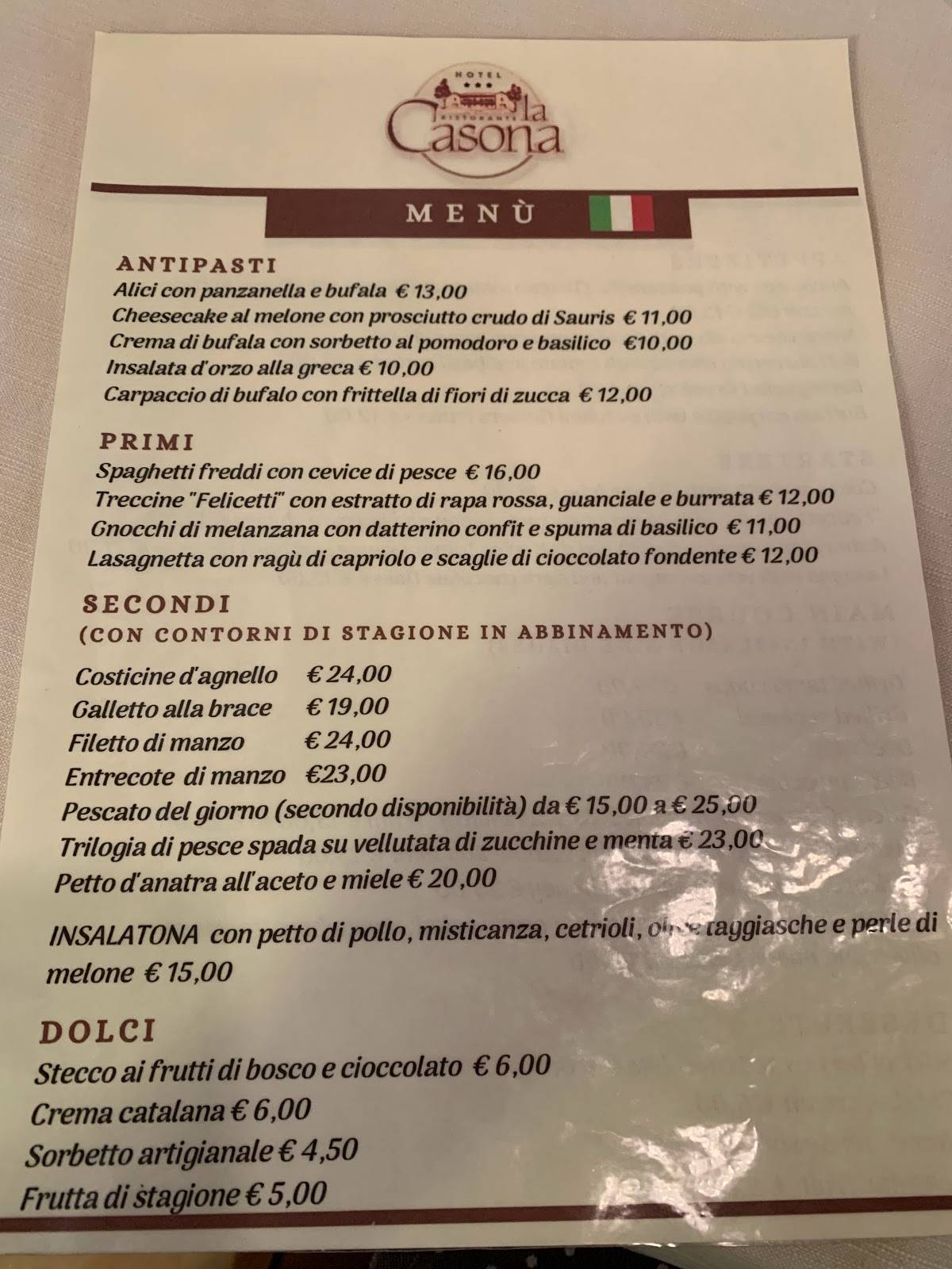 Menu da La Casona ristorante, Feltre