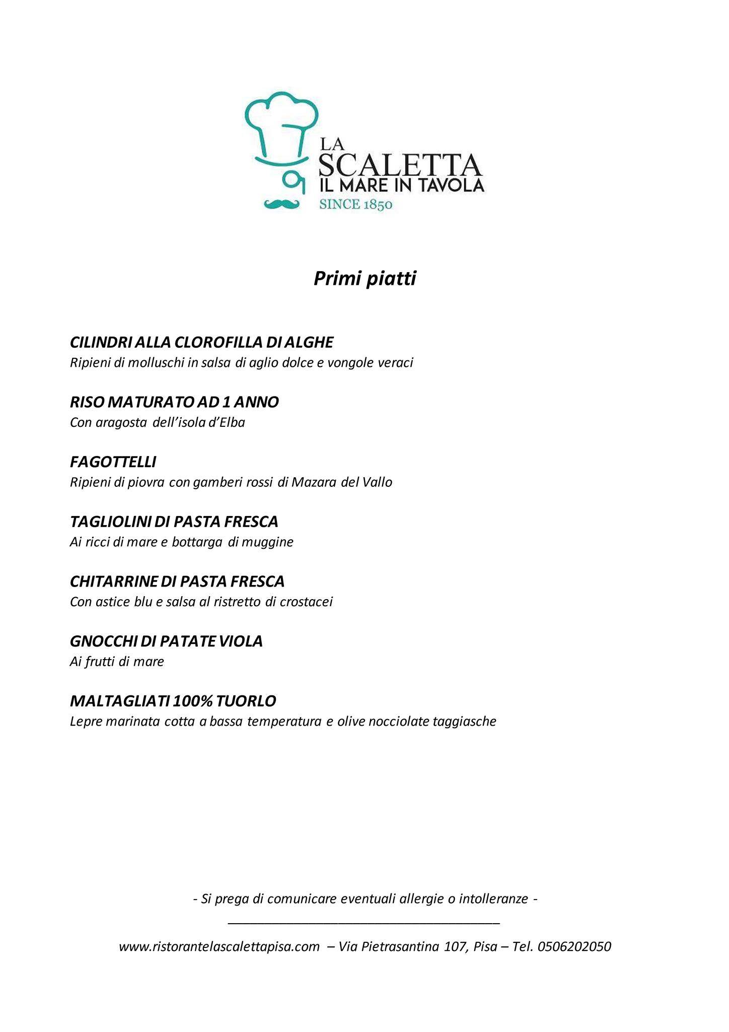 Menu da Ristorante La Scaletta, Pisa