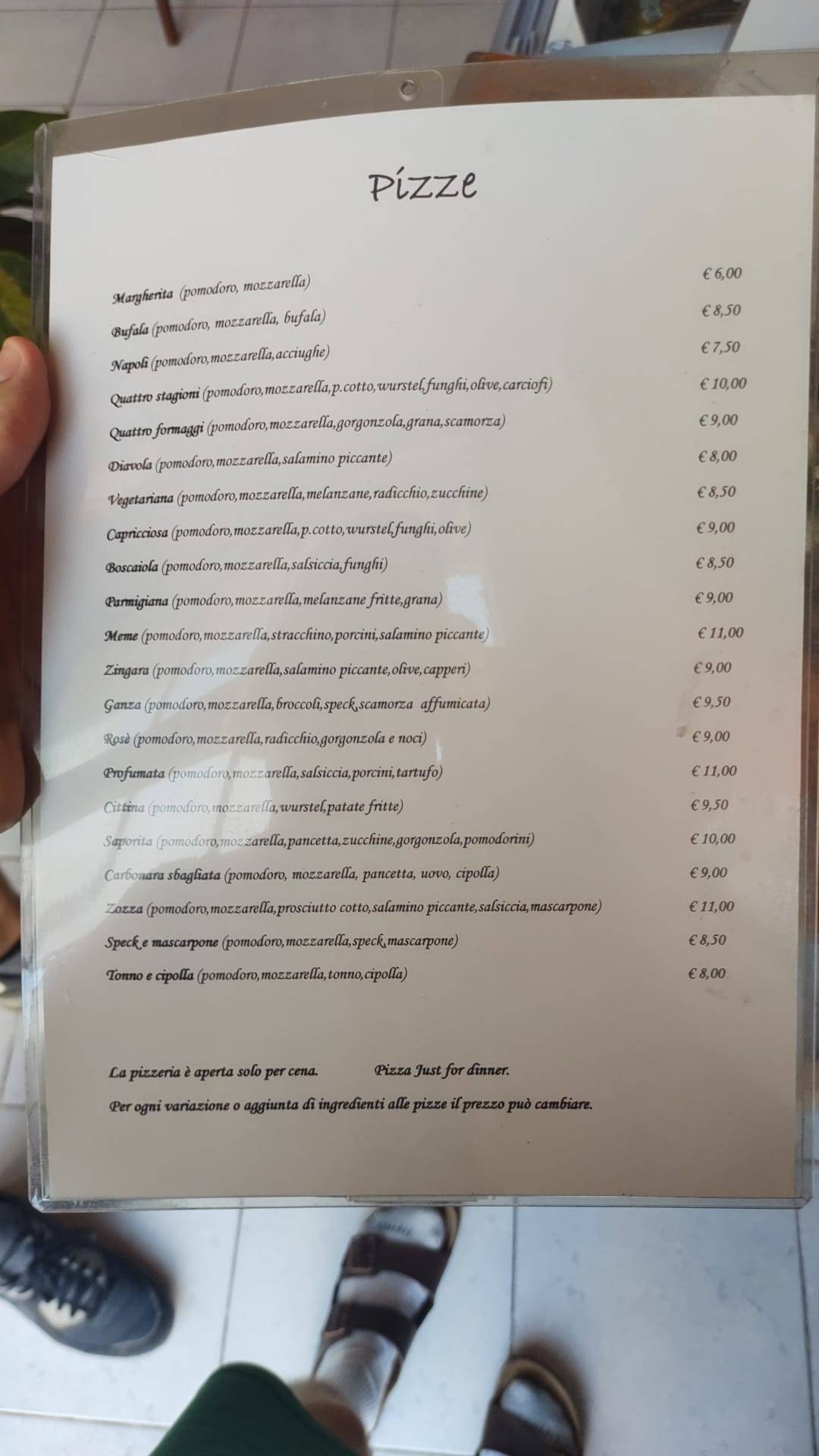 Speisekarte von Ristorante Pizzeria Da Meme, Uopini