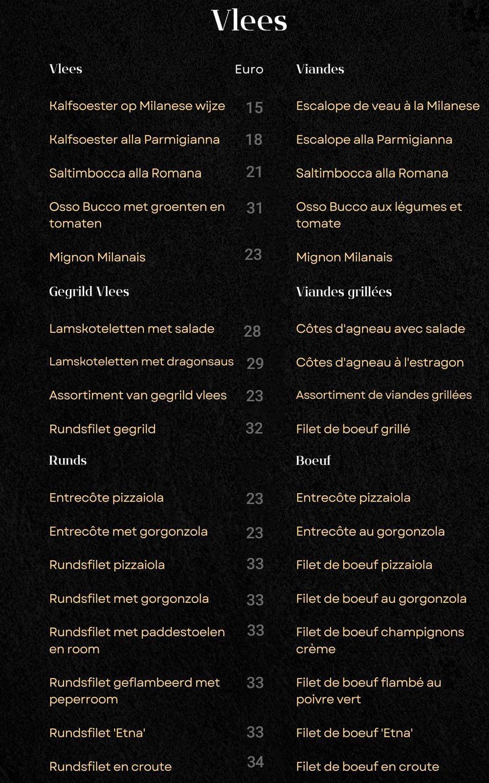 Menu at Ristorante Pizzeria Etna, Tongeren