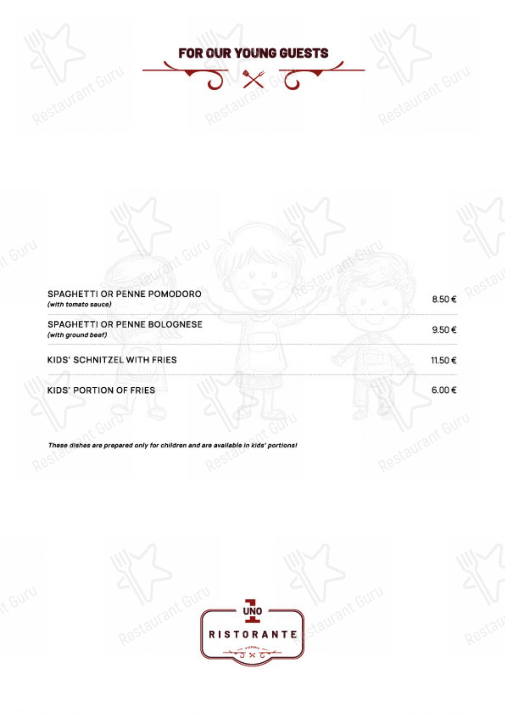 Menu au Ristorante-Pizzeria UNO, Bruchmühlbach-Miesau