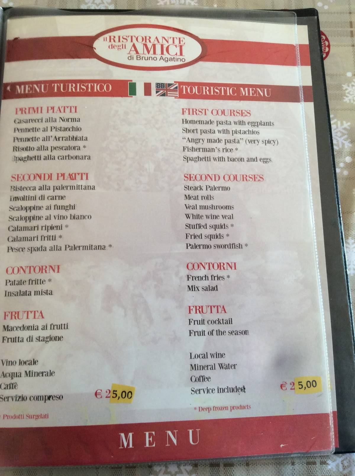 Menu da Ristorante degli Amici, Misterbianco, Bivio Misterbianco Motta S. Anastasia