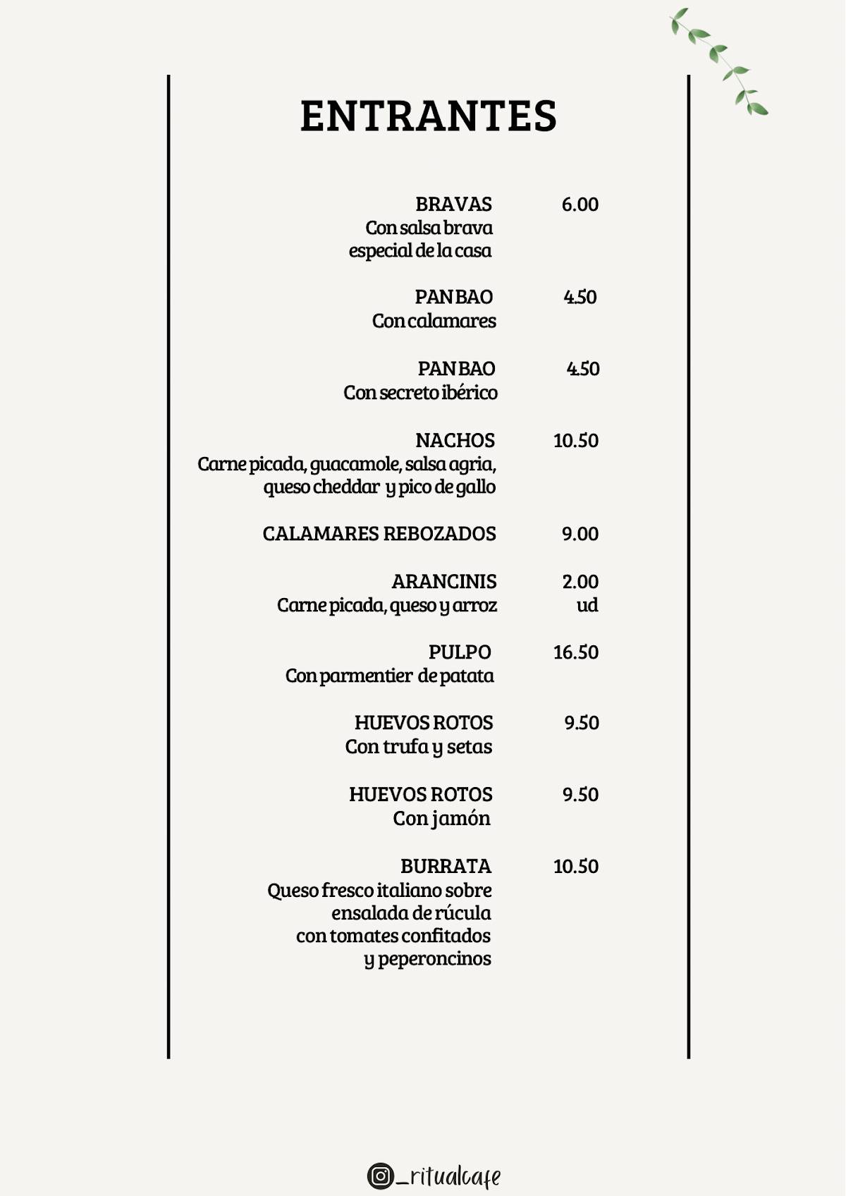 Carta de Ritual Café, Rocafort