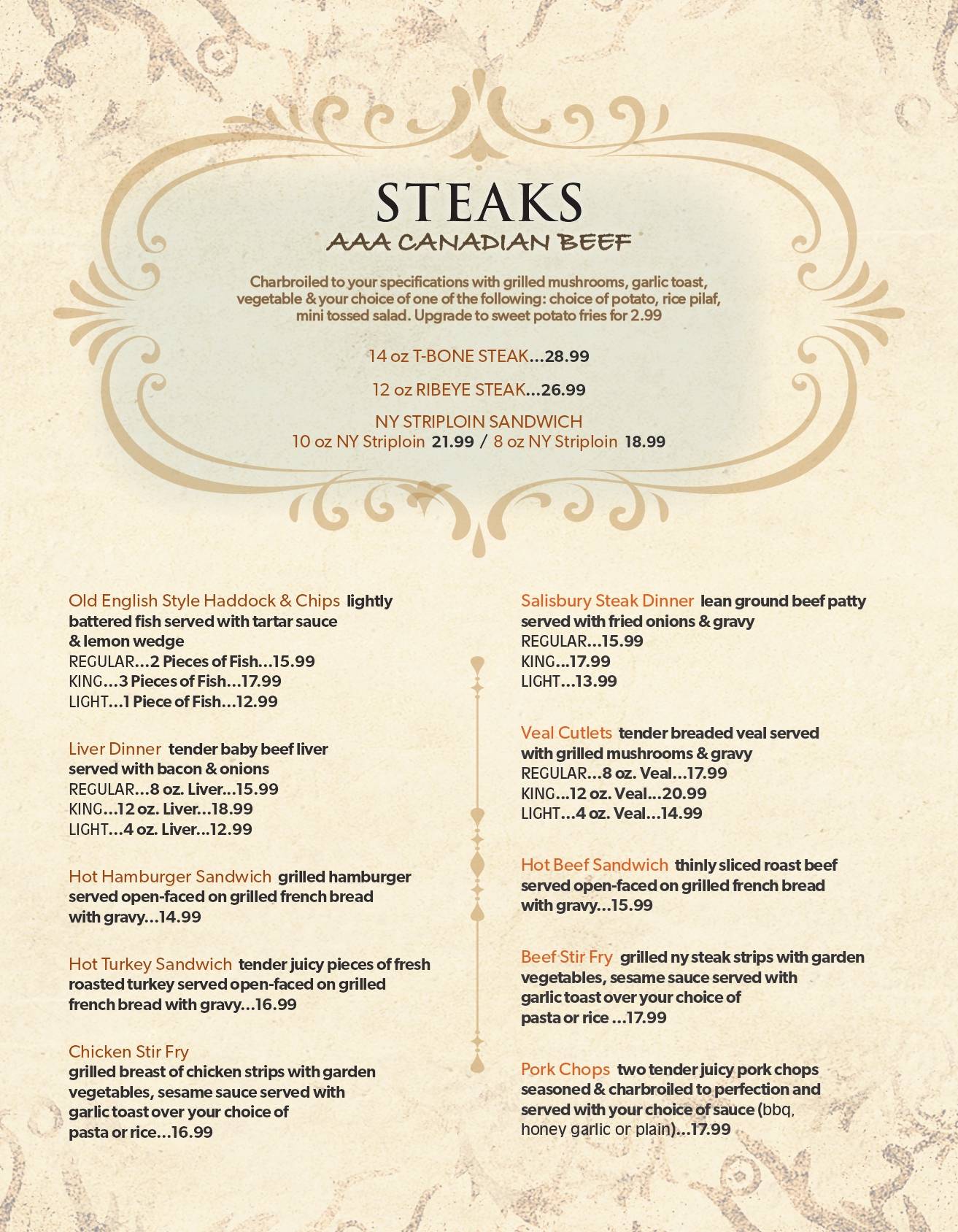Menu at The Ritz Cafe & Motor Inn, Whitecourt