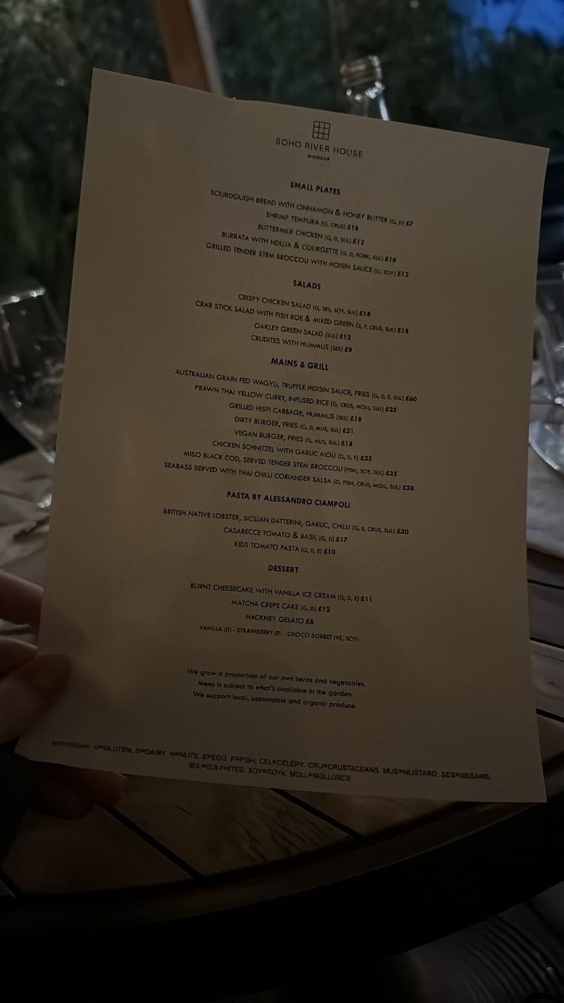 Menu at River House restaurant, Windsor