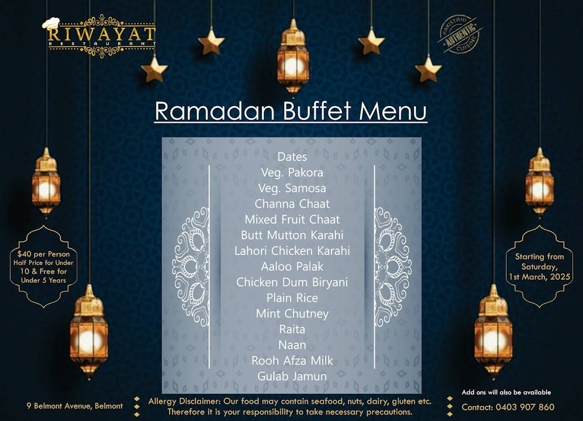 Menu at Riwayat Restaurant, Belmont