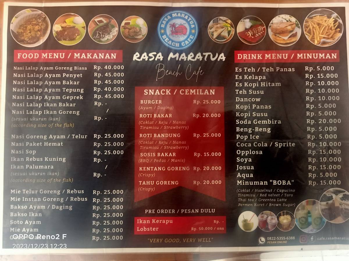 Menu at Rm Rasa Maratua restaurant, Teluk Harapan
