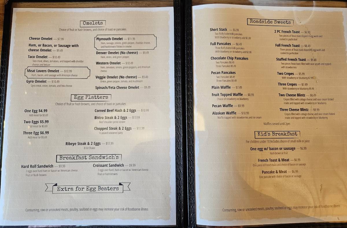 Menu at Roadside Bar & Grill, Plymouth, N5575 WI-57