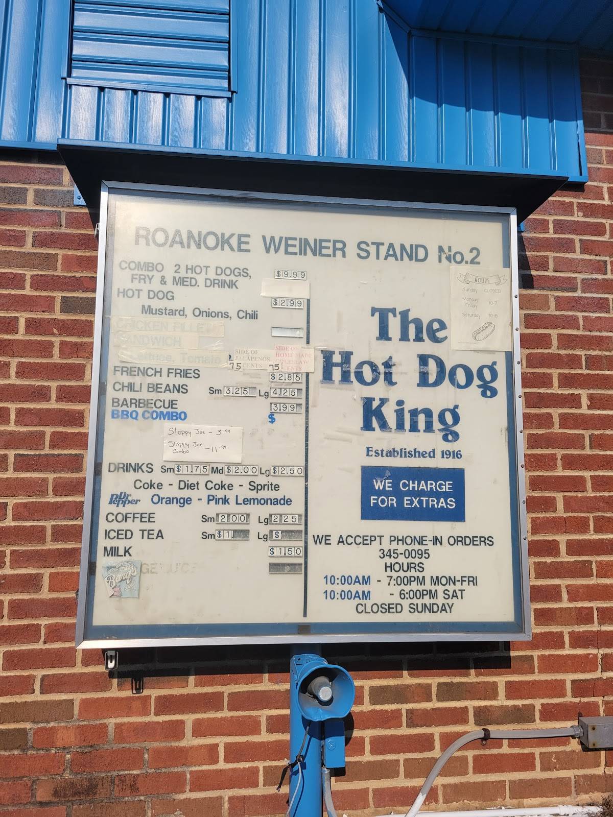 Menu at Roanoke Weiner Stand No. 2 restaurant, Roanoke, Brandon Ave SW