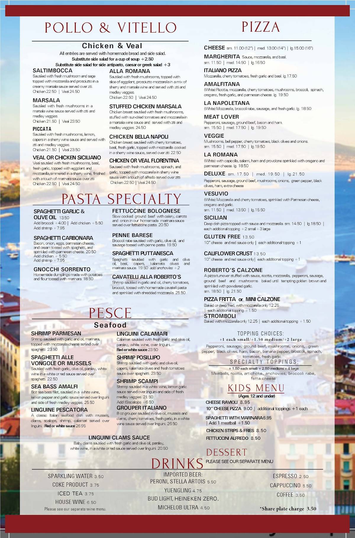 Menu at Roberto's Ristorante & Pizzeria The Villages FL, The Villages ...