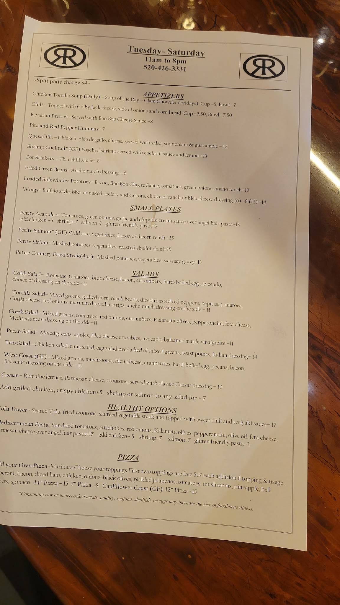 Menu at Robson Ranch Grill pub & bar, Eloy