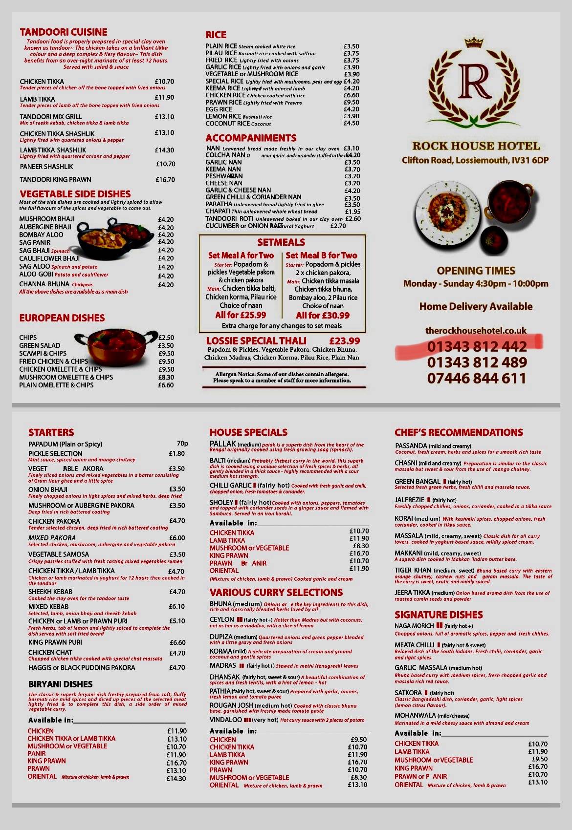 Menu at Rock House Hotel And Restaurant, Lossiemouth