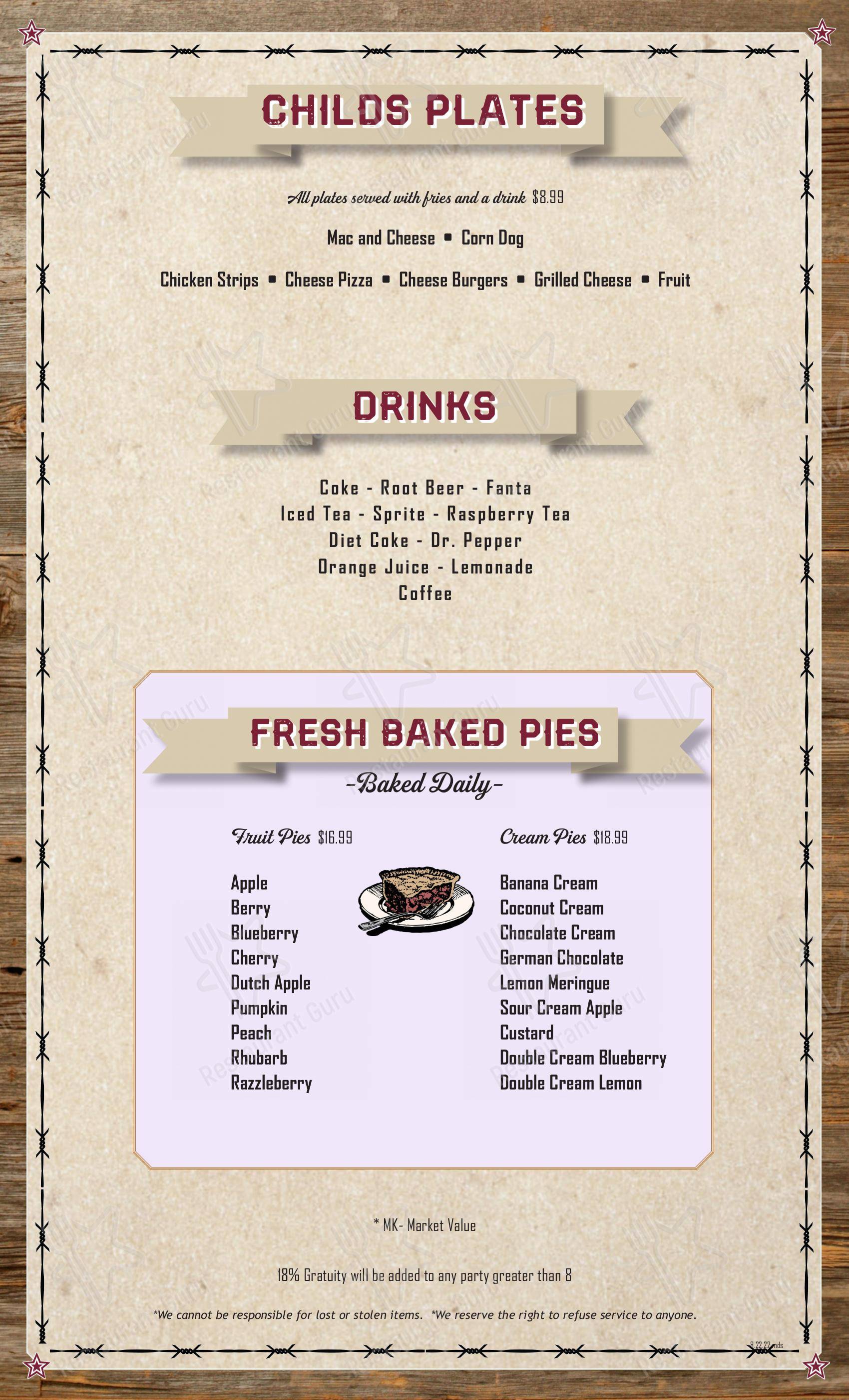 Menu at Rocking K Ranch pub & bar, Hemet