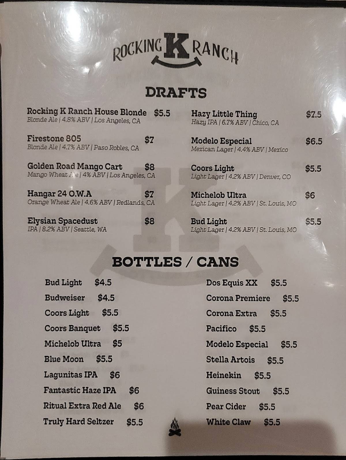 Menu at Rocking K Ranch pub & bar, Hemet