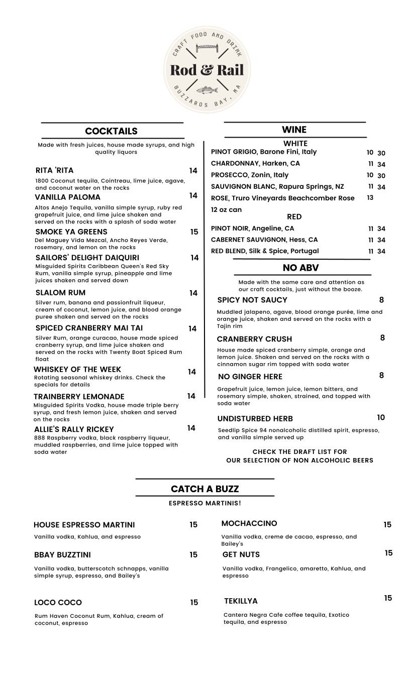 Menu at Rod & Rail pub & bar, Bourne