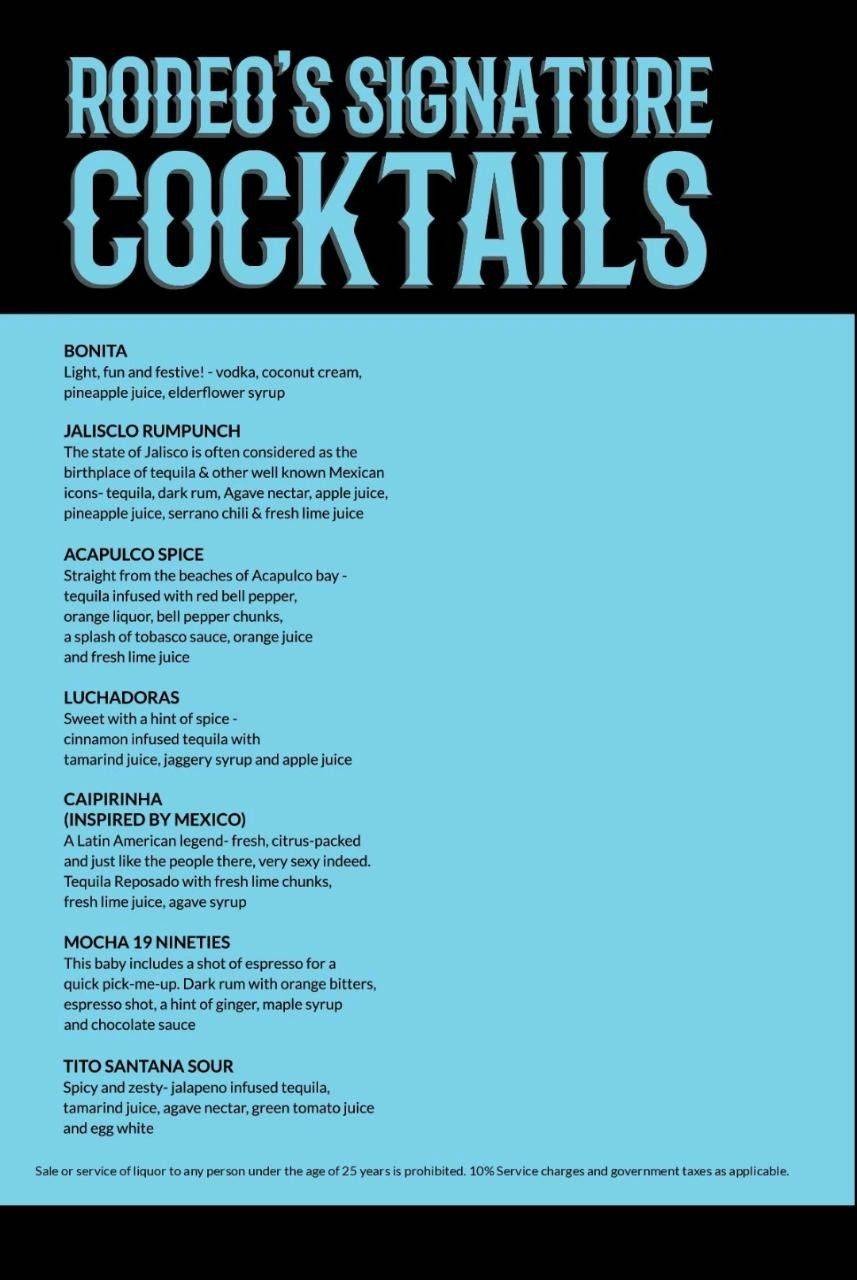 Menu at Rodeo: Cantina & Kitchen, New Delhi, 12-A