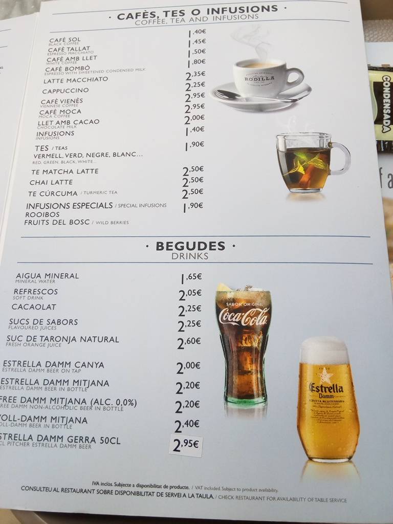 Carta del restaurante Rodilla, Mataró