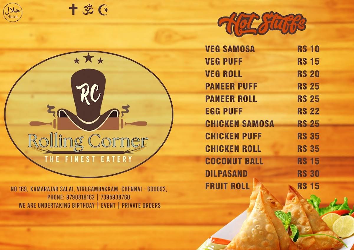 Menu at Rolling corner, Chennai