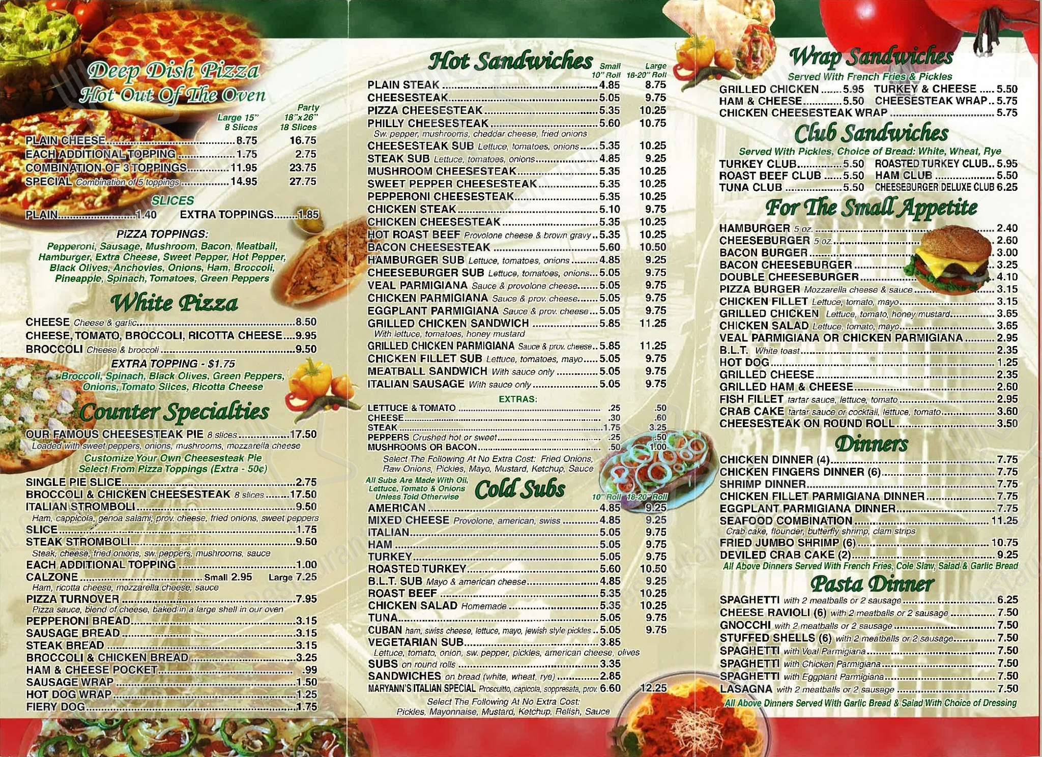 Menu at Roman Pantry pizzeria, Penns Grove
