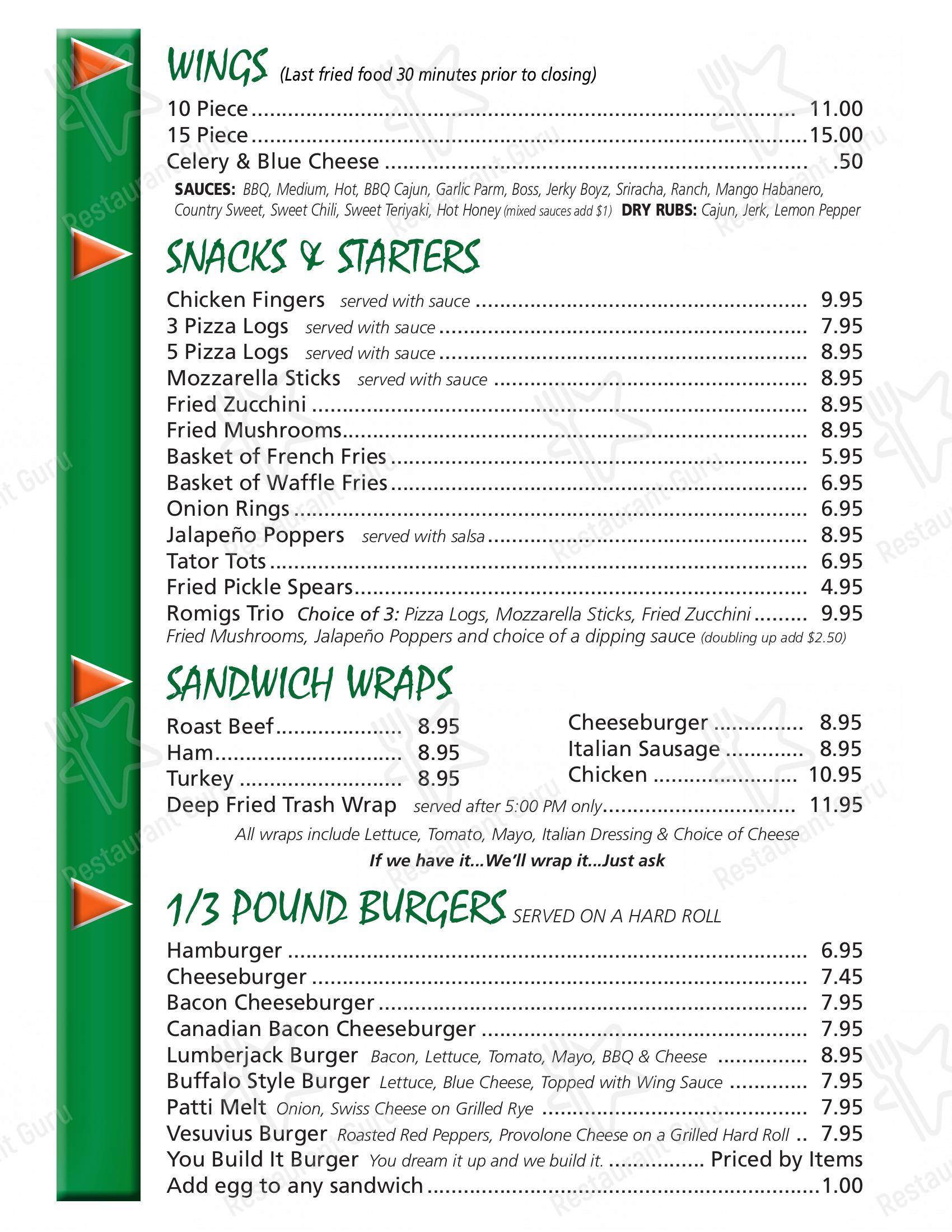 Menu at Romig's Tavern pub & bar, Rochester