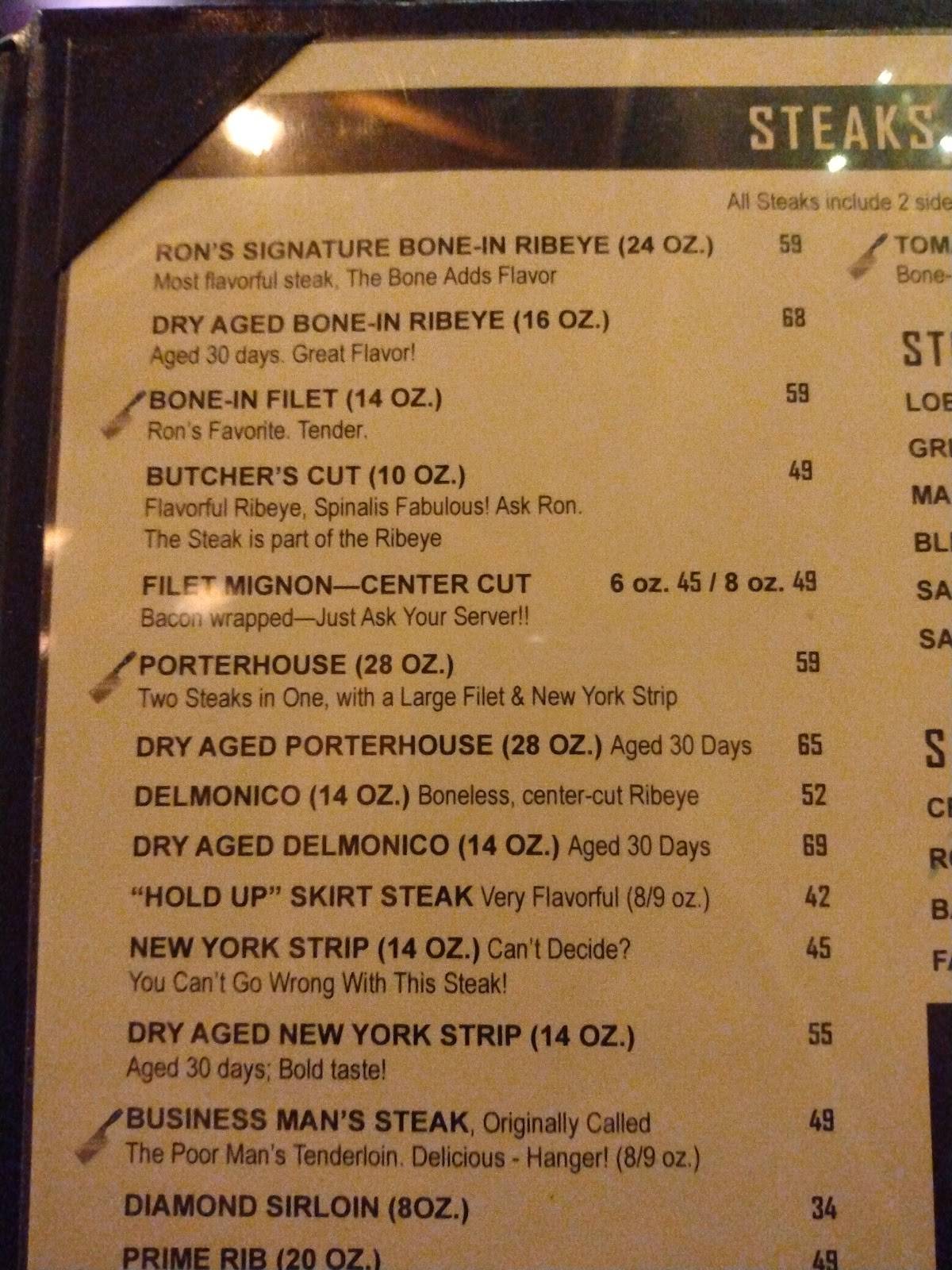 Menu at Ron Lahody's Trust Your Butcher Steakhouse, Muncie