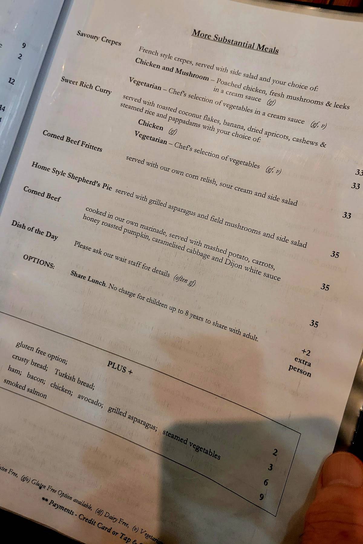 Menu at Room with Roses cafe, Brisbane City, Gallery Level