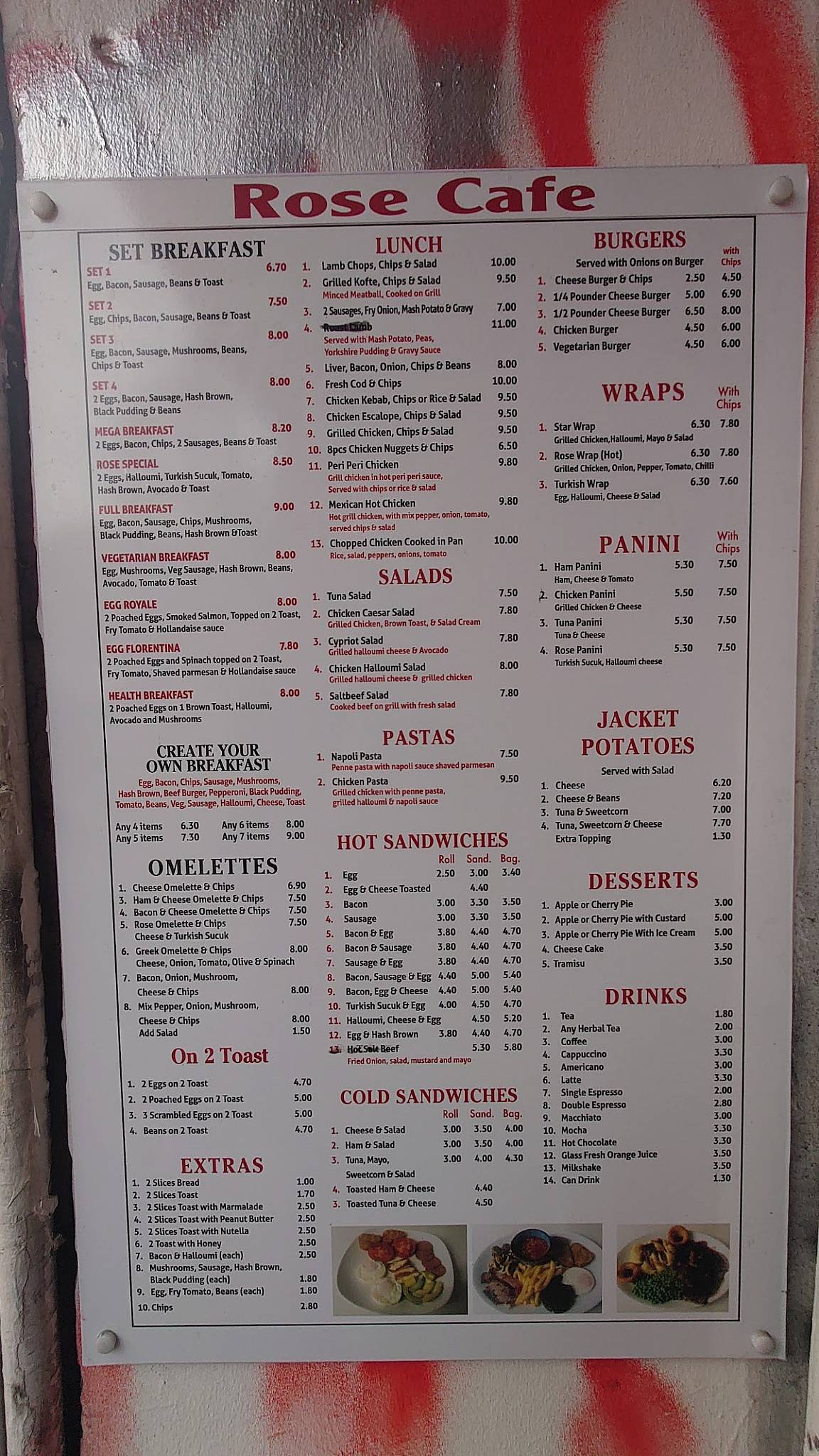 Menu at Rose Cafe, London, 279D Finchley Rd