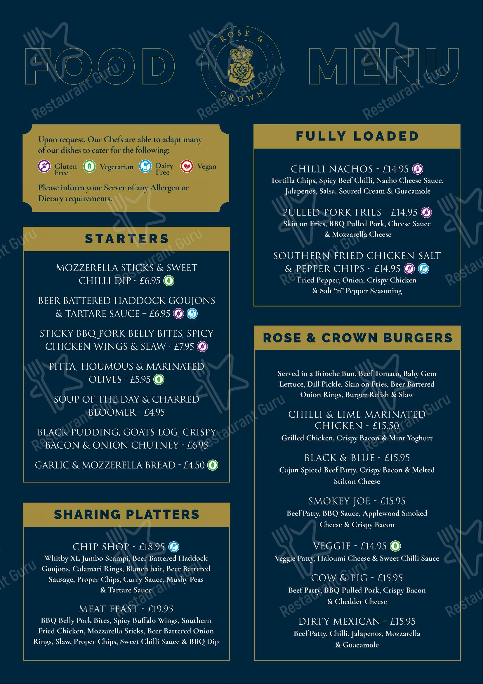 Menu at Rose & Crown - Beverley pub & bar, Beverley