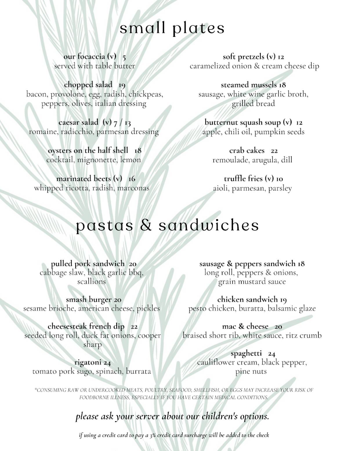 Menu at Rosemary pub & bar, Ridley Park