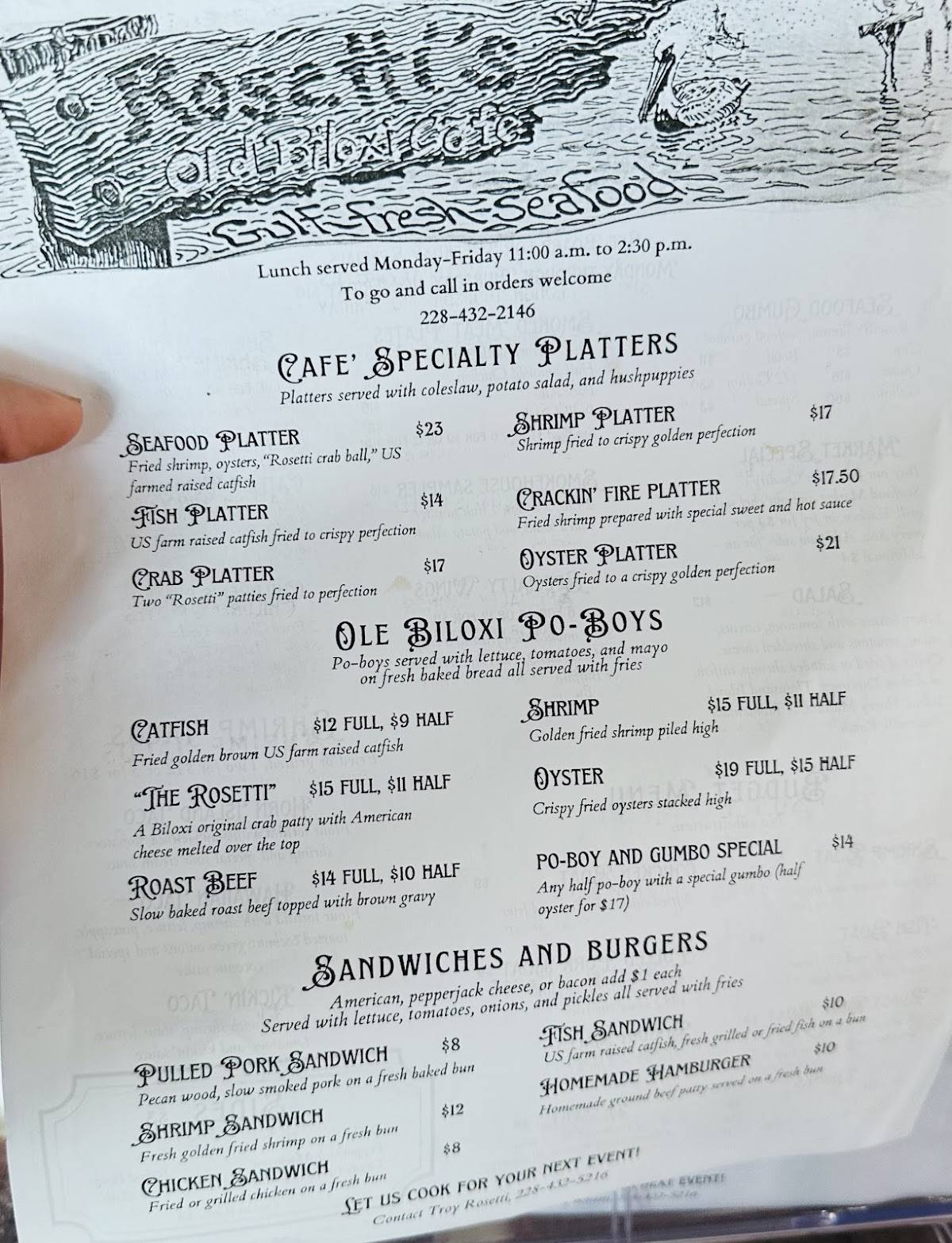 Menu at Rosetti's Cafe, Biloxi
