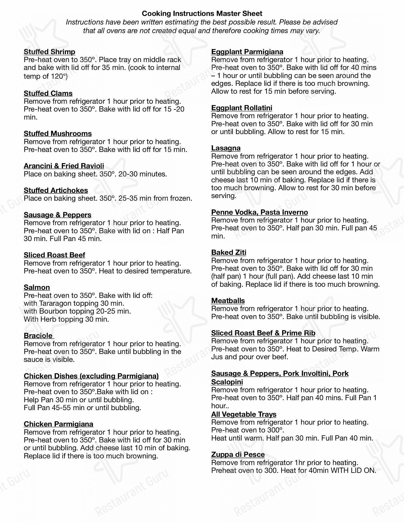 Menu at Rossi Rosticceria Deli restaurant, Poughkeepsie