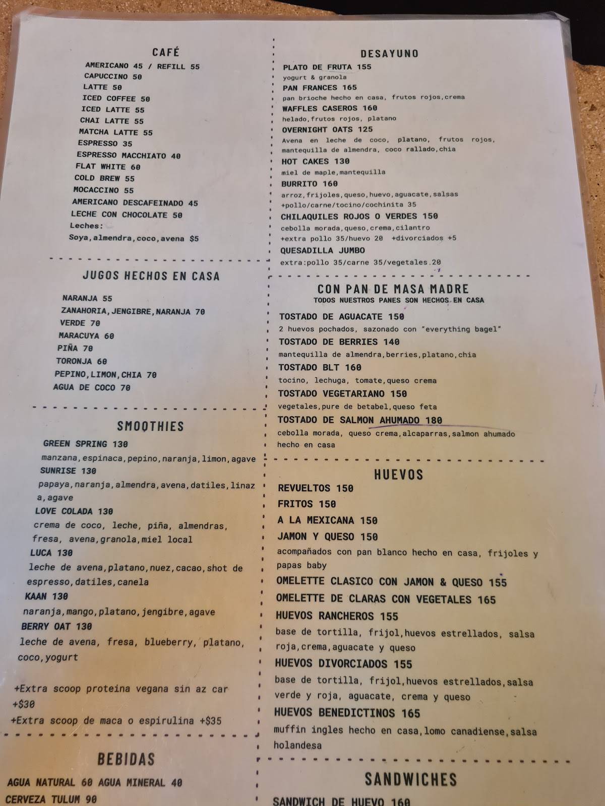 Carta de Rossina Cafe Tulum Pueblo, Tulum