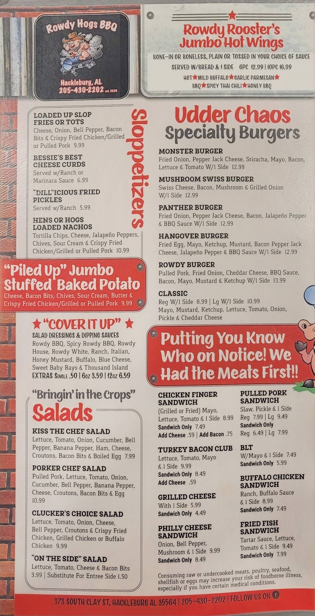 Menu at Rowdy Hogs Smoke House and Grill BBQ, Hackleburg