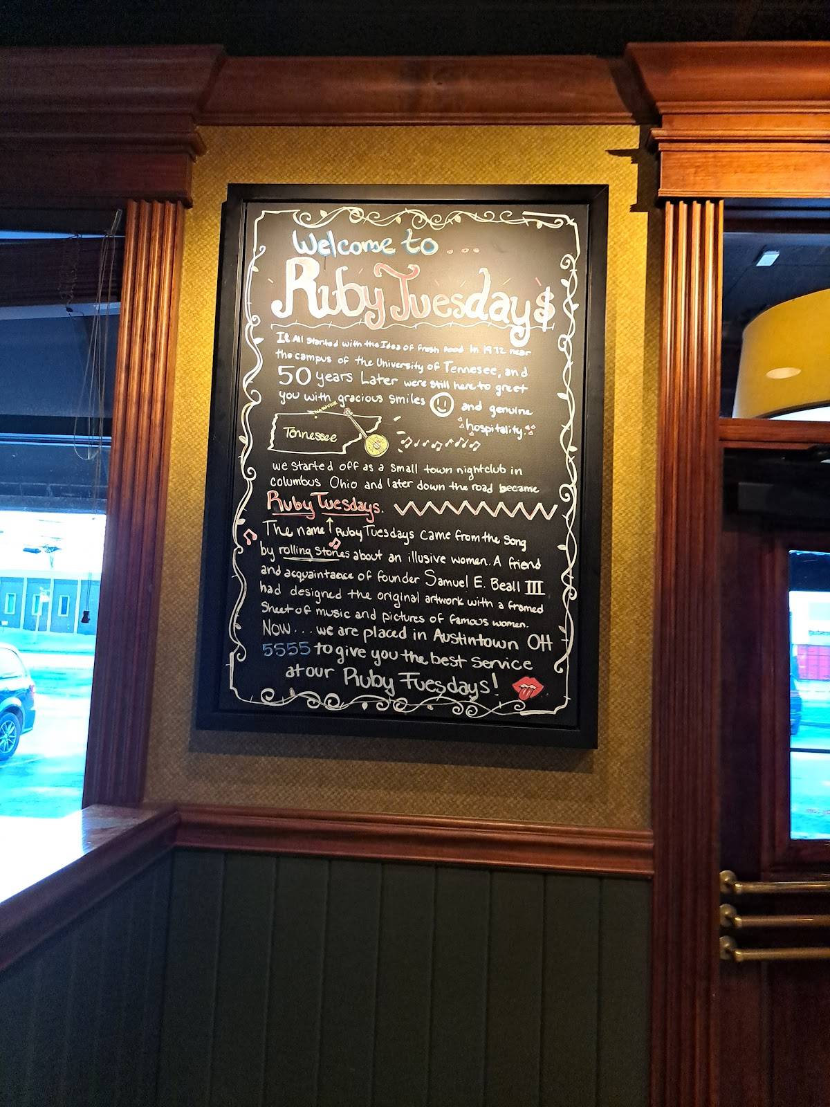 Menu at Ruby Tuesday restaurant, Austintown, Mahoning Ave