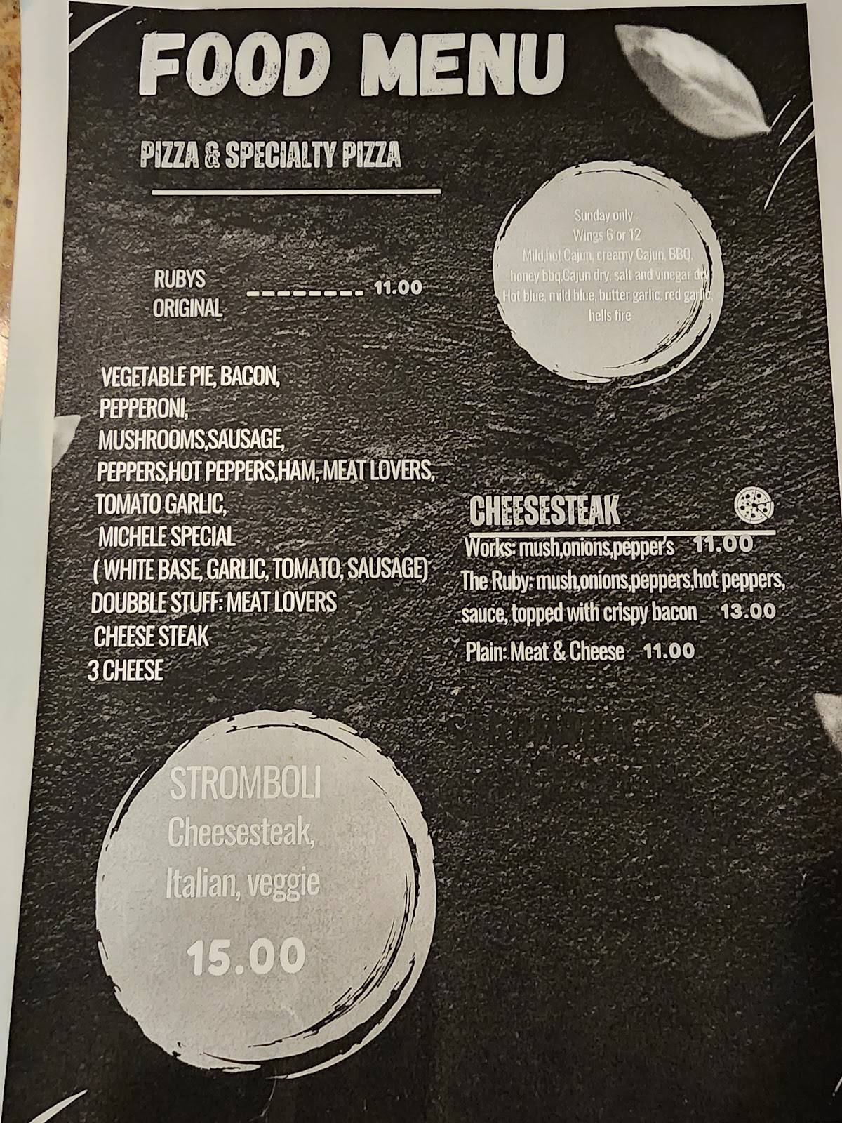 Menu at Ruby's Inn pub & bar, Nanticoke