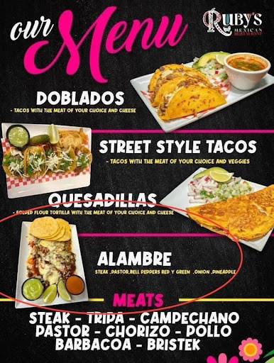 Menu at Ruby's Mexican Restaurant, Tyler, E Gentry Pkwy