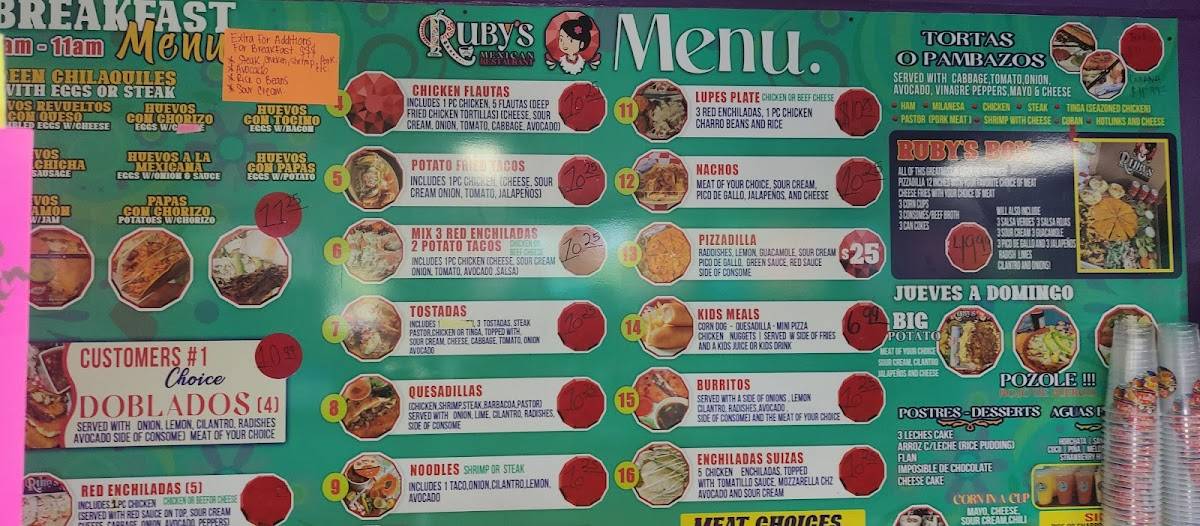 Menu at Ruby's Mexican Restaurant, Tyler, E Gentry Pkwy