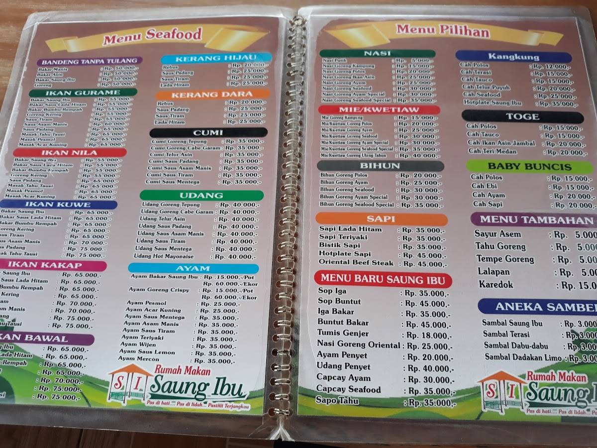 Menu at Rumah Makan Saung Ibu restaurant, Indonesia Menu at Rumah Makan Saung Ibu restaurant, Indonesia