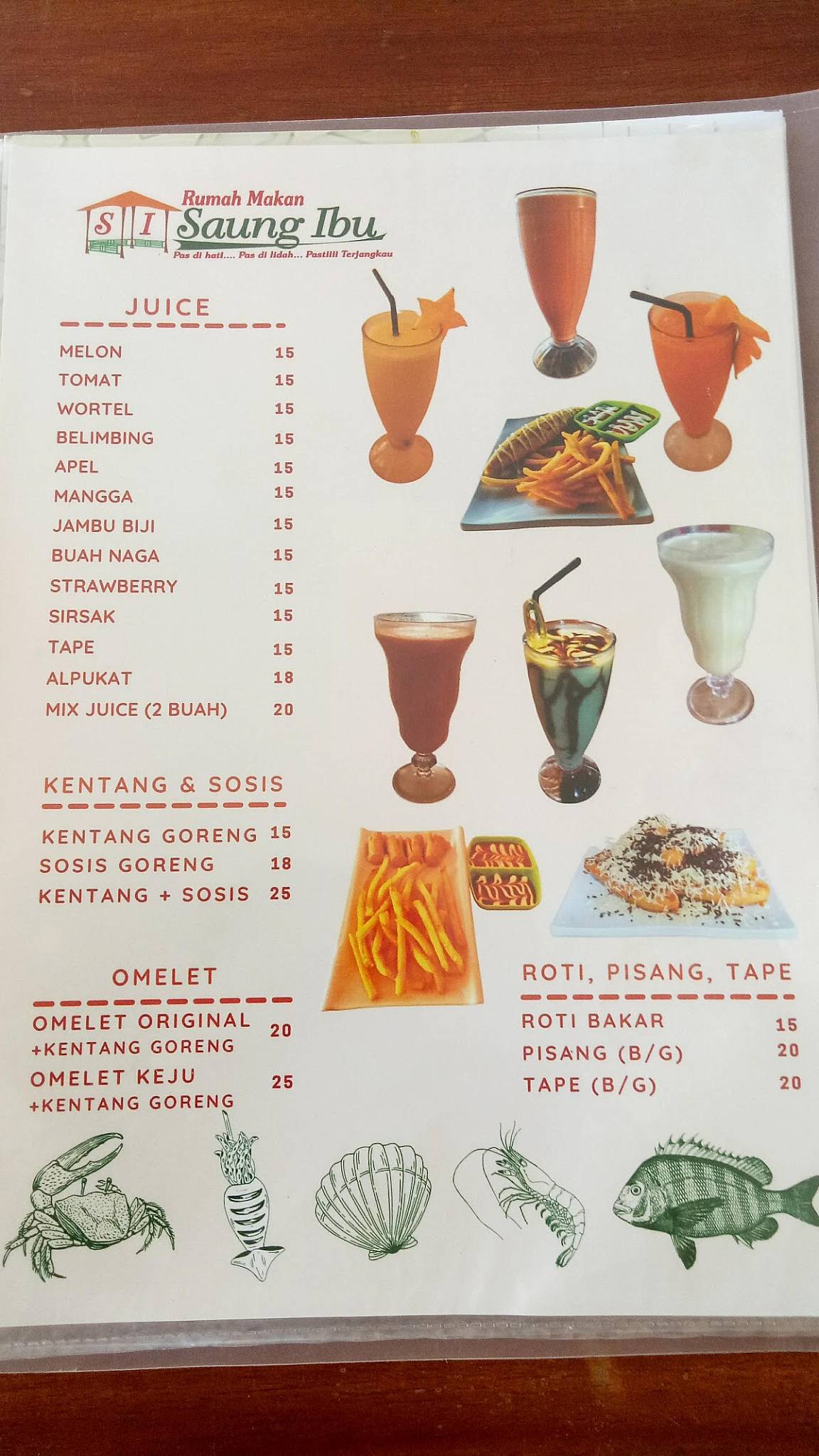Menu at Rumah Makan Saung Ibu restaurant, Indonesia