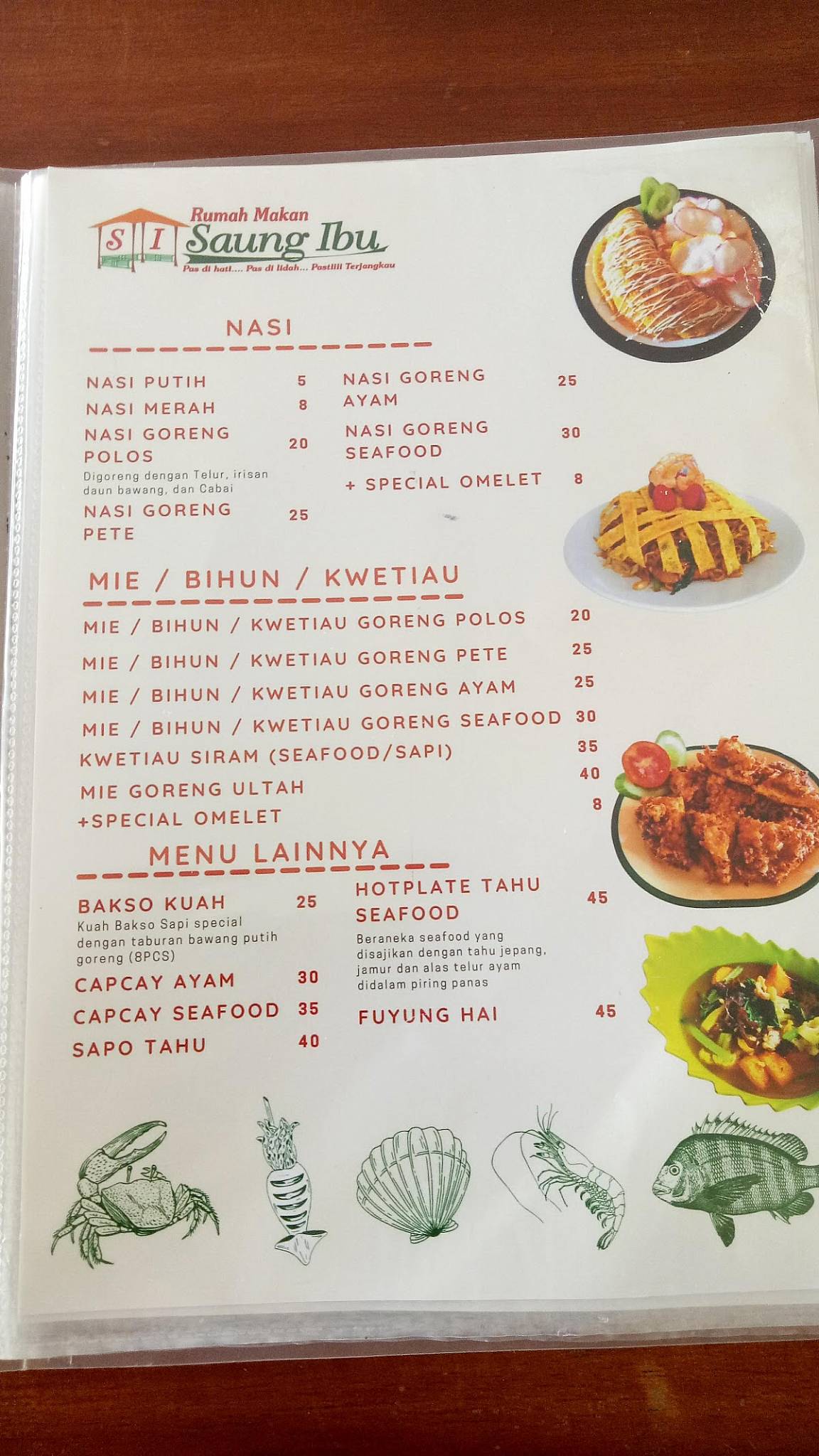 Menu at Rumah Makan Saung Ibu restaurant, Indonesia