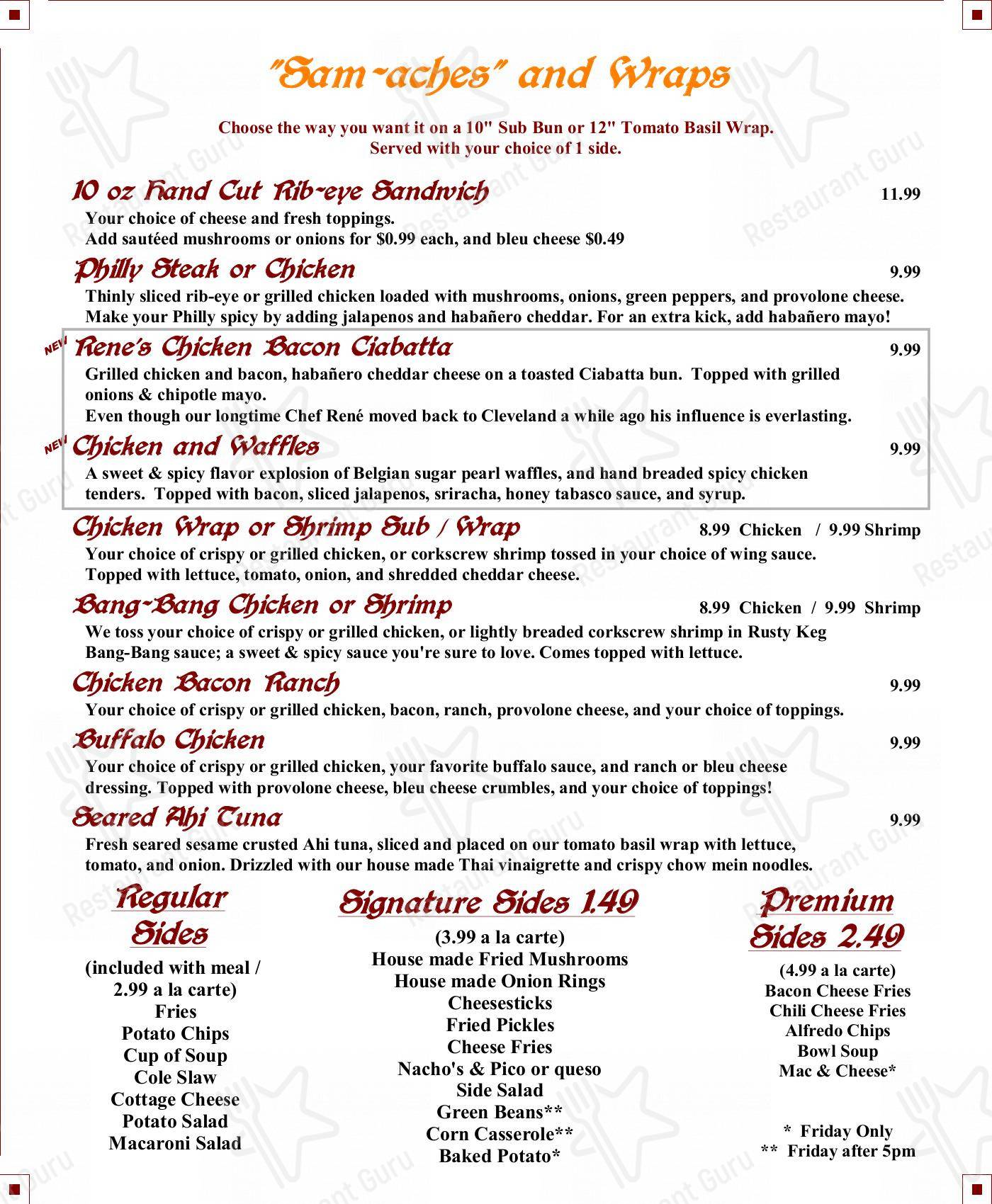 Menu at Rusty Keg Tavern pub & bar, Washington Court House
