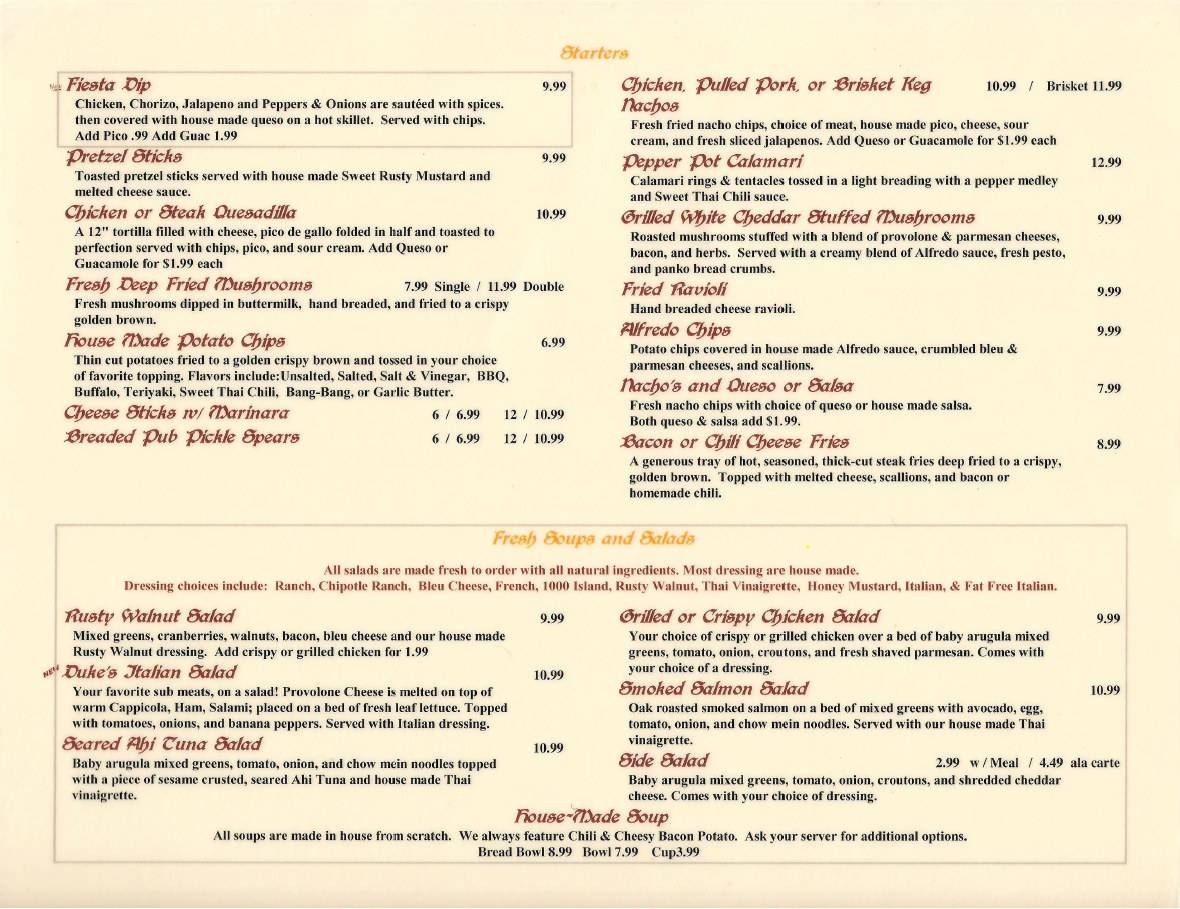 Menu at Rusty Keg Tavern pub & bar, Washington Court House