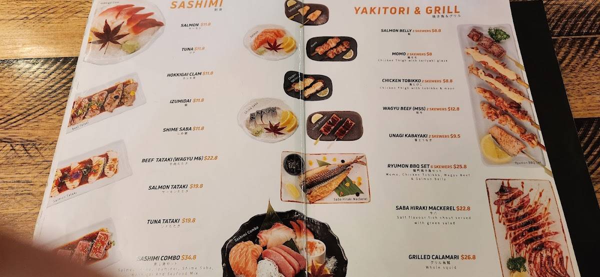 Menu at Ryumon Ramen Izakaya restaurant, Adelaide
